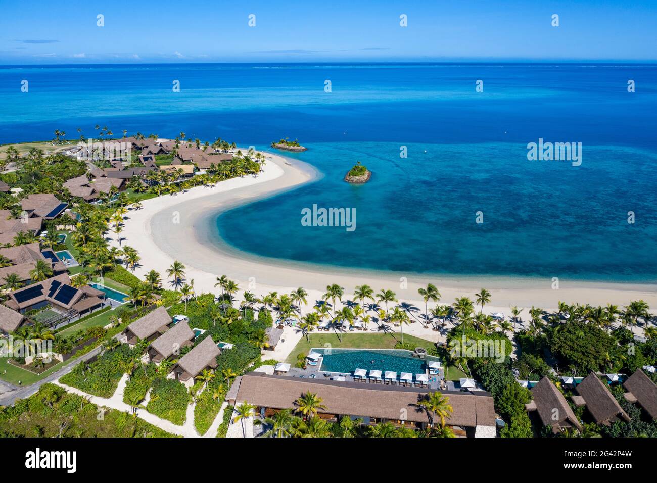 Aerial view from Six Senses Fiji Resort, Malolo Island, Mamanuca Group ...