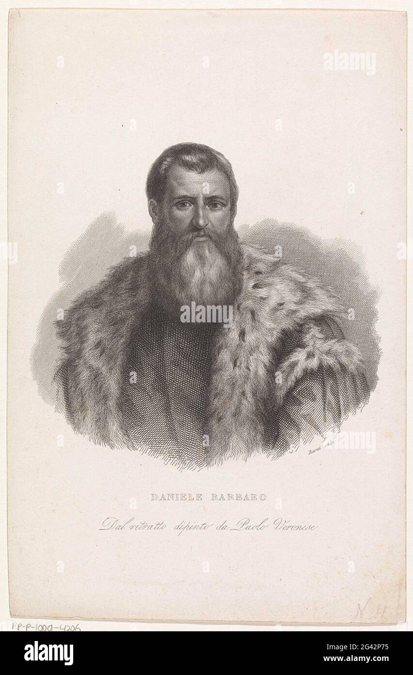 Portrait of Daniele Barbaro. Portrait of Daniele Barbaro in a fur lined ...