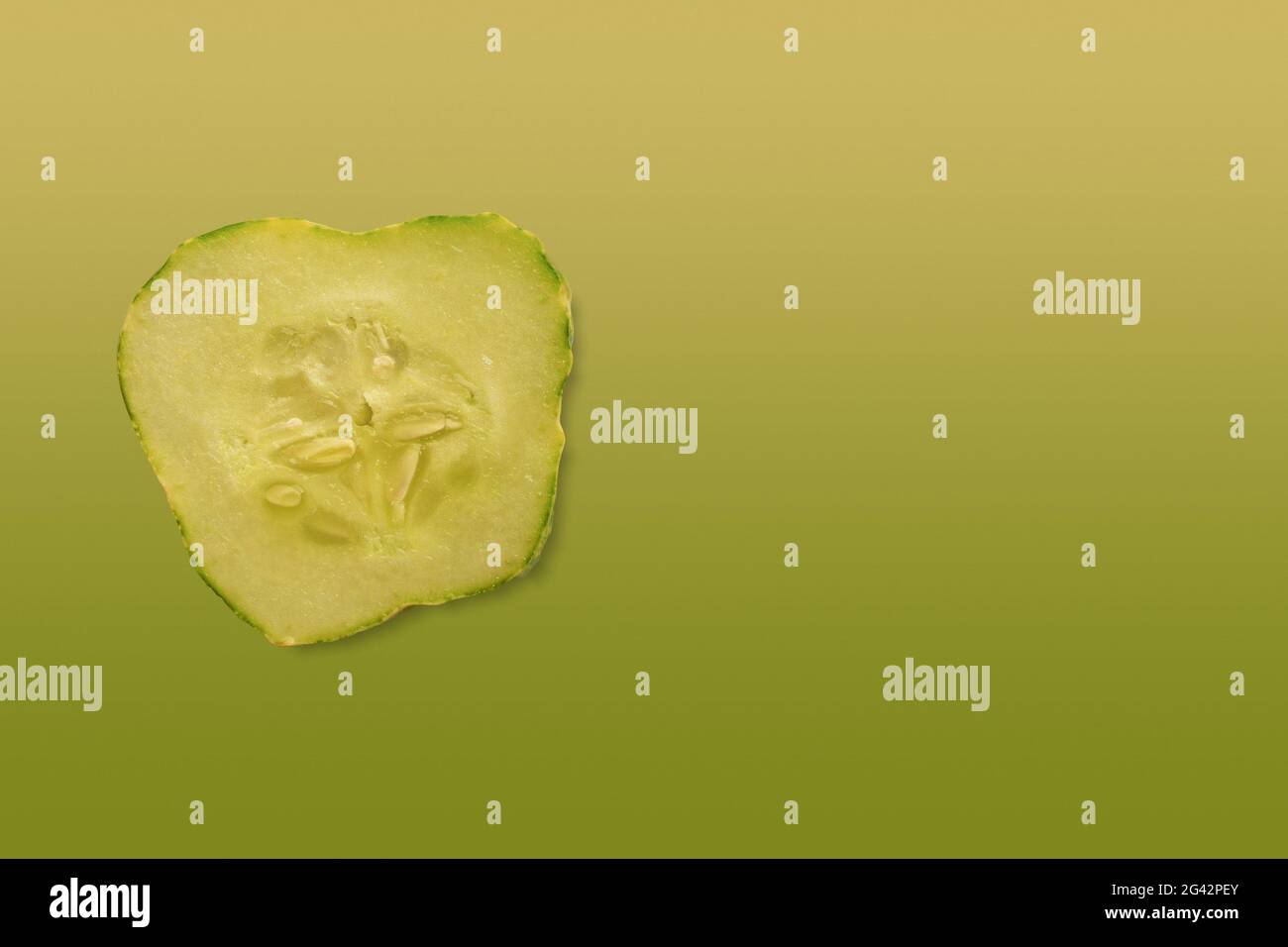 cucumber slice over matching colour gradient background with copy space ...