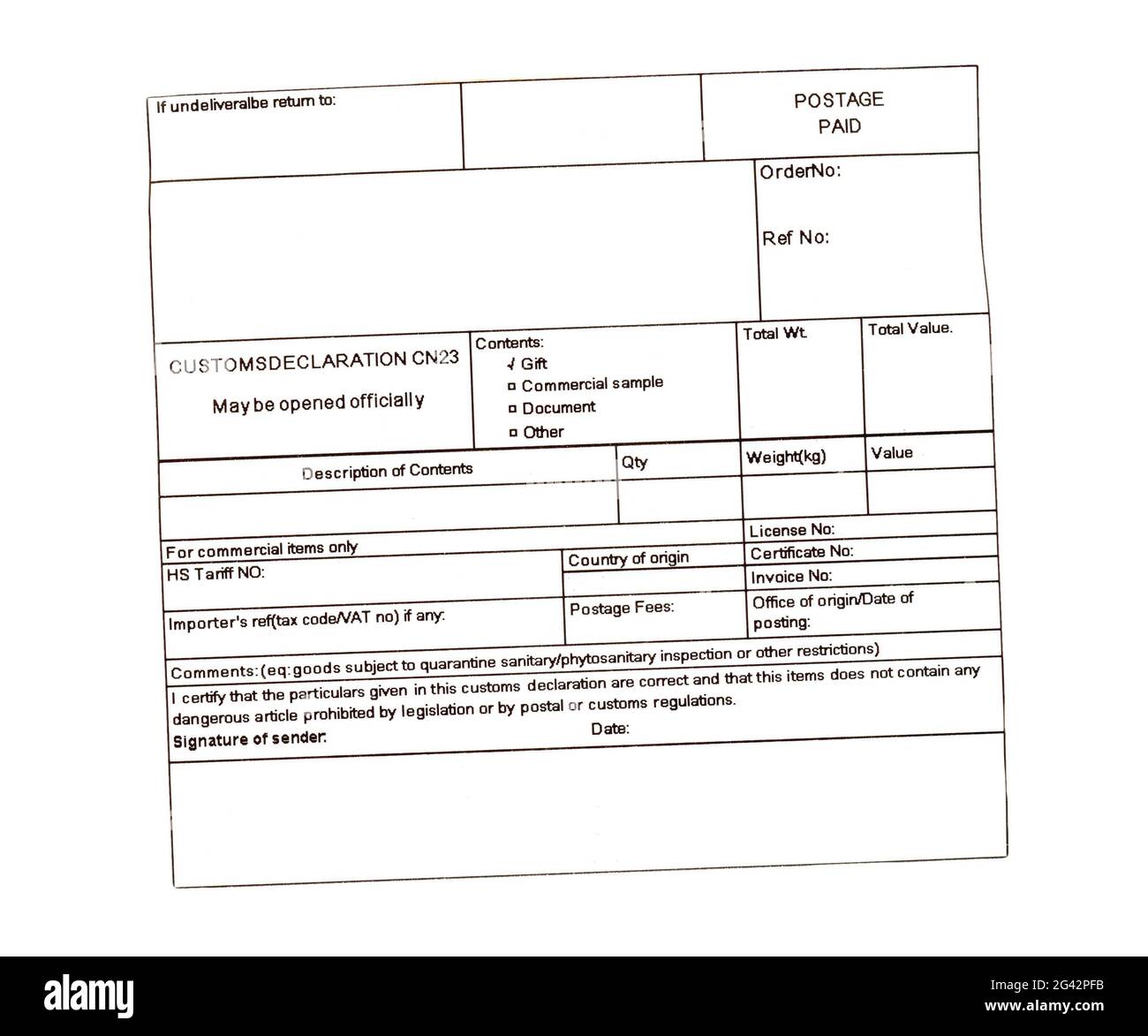 Customs Declaration Form High Resolution Stock Photography and Images ...