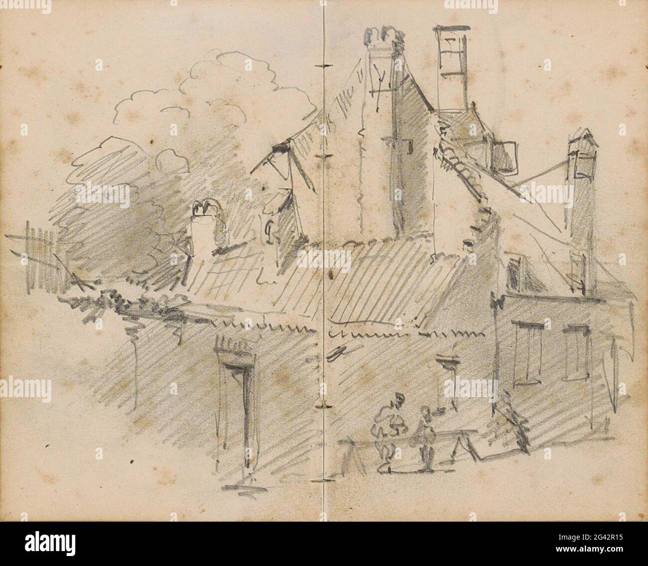 Street with figures. Leaf 45 Verso 46 Recto from a sketchbook with 57 ...