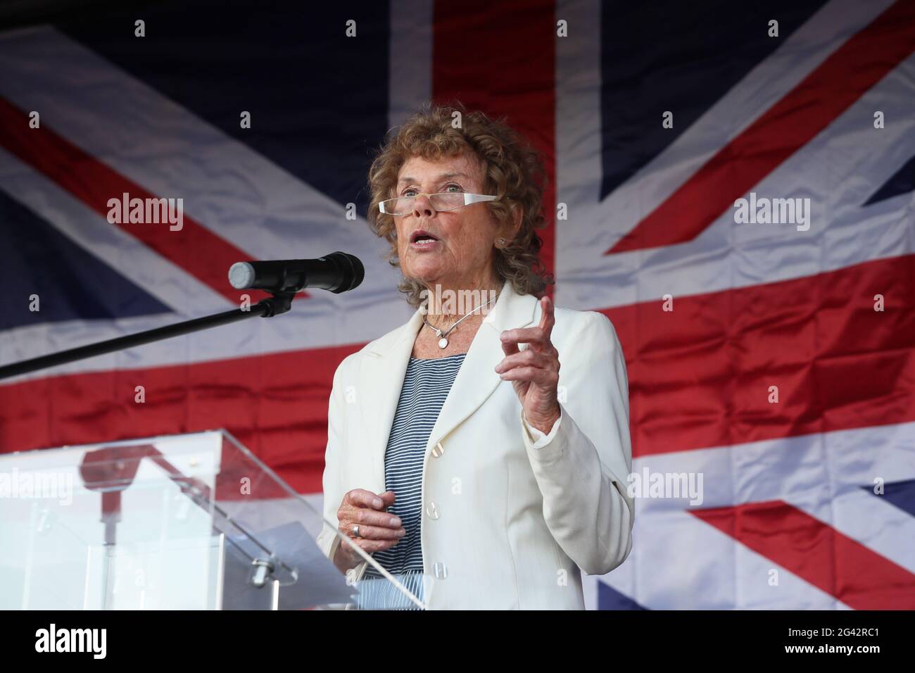 Former Labour MP Kate Hoey speaks at a Loyalist protest in Newtownards ...