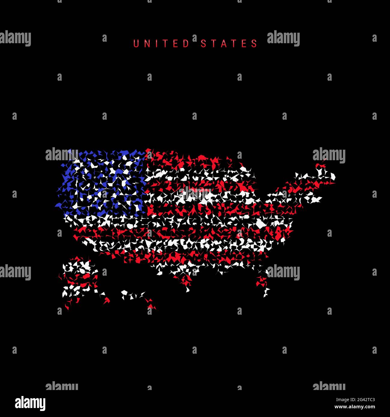 United States flag map, chaotic particles pattern in the colors of the ...