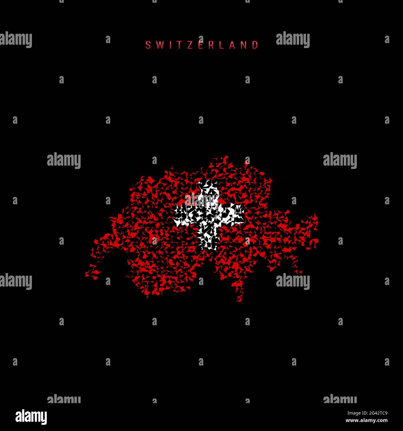 Switzerland flag map, chaotic particles pattern in the colors of the ...
