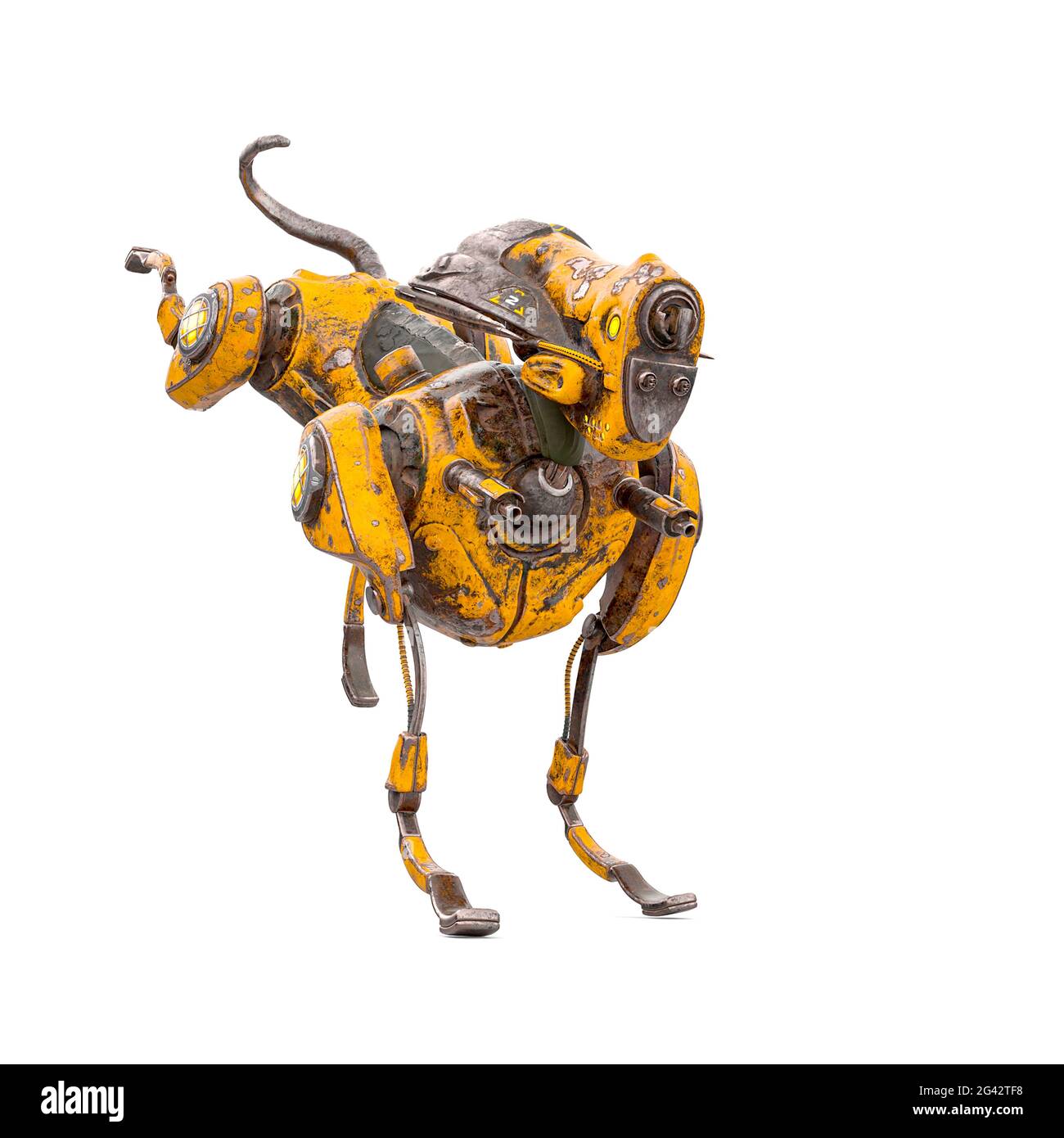 cyber watchman dog is landing after jump, 3d illustration Stock Photo ...