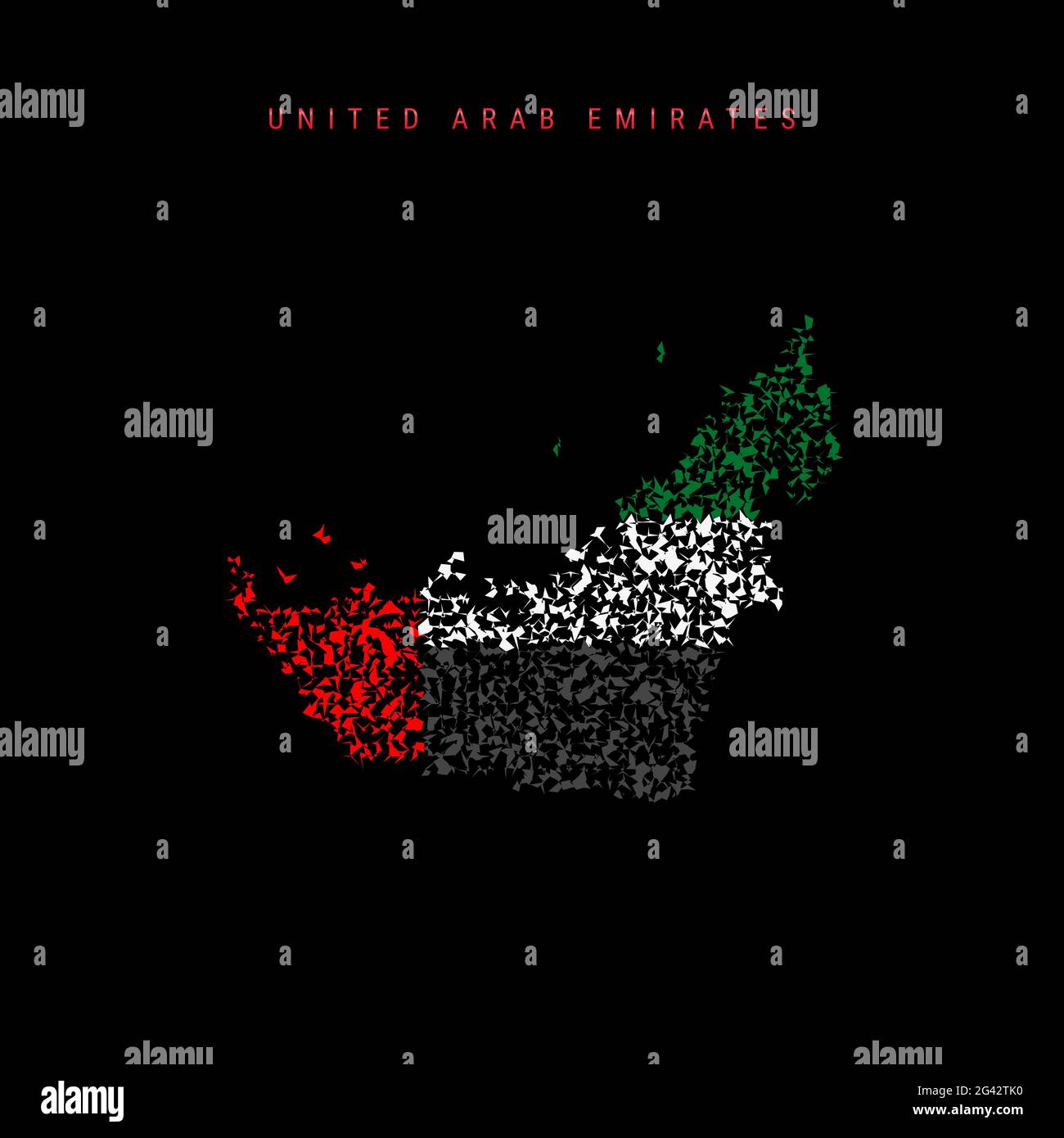 United Arab Emirates flag map, chaotic particles pattern in the colors ...