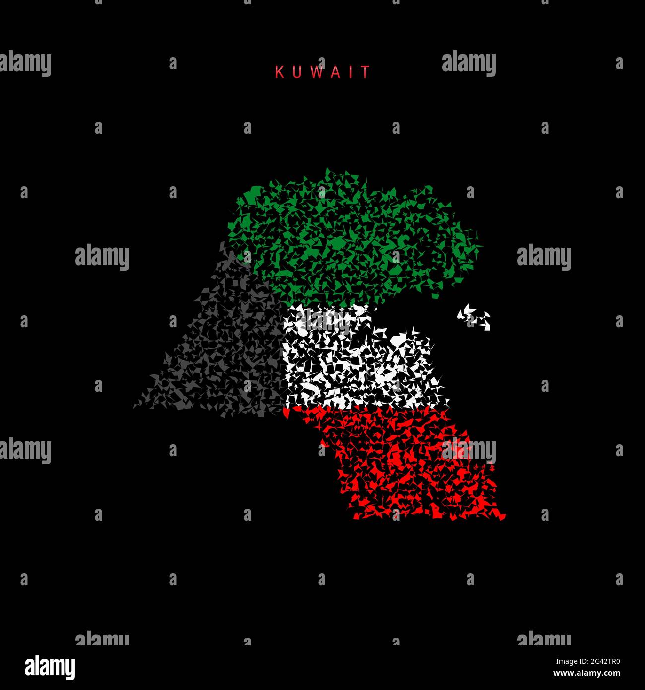 Kuwait flag map, chaotic particles pattern in the colors of the Kuwaiti ...