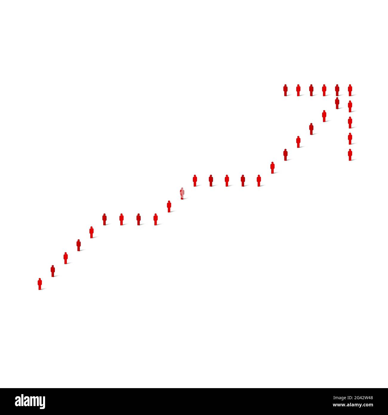 Human crowd in the shape of graph growth, up arrow. Large people group ...