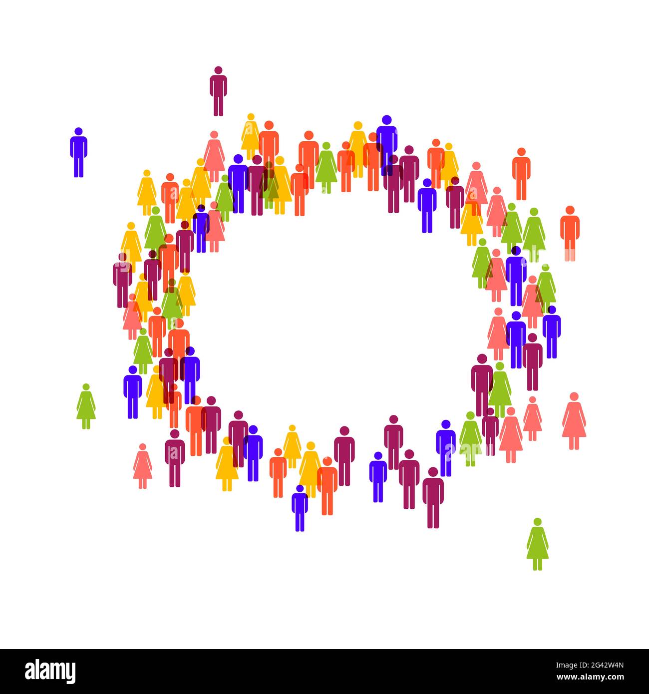 Colorful crowd circle frame. People group standing together. Stick ...