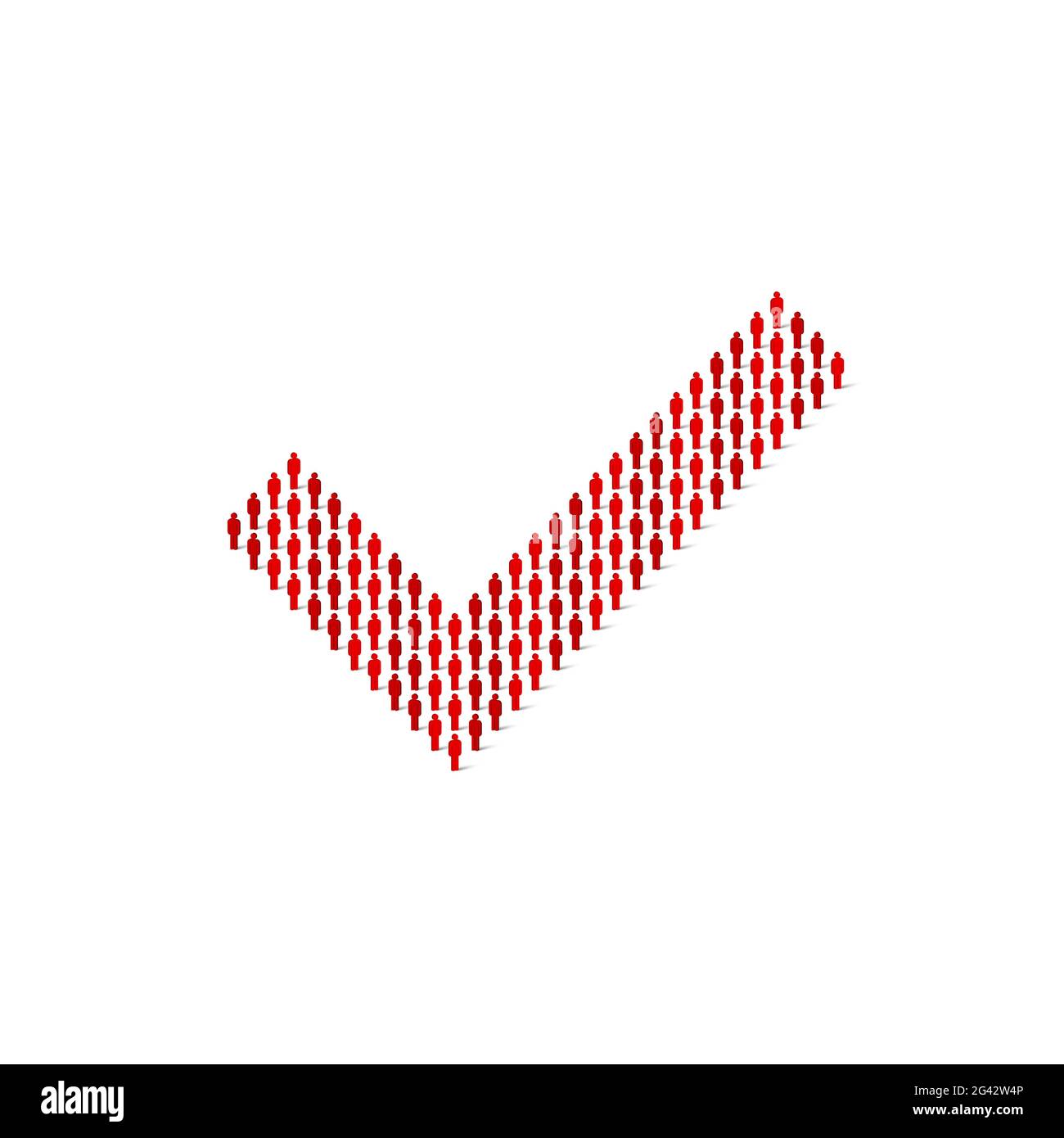 Human crowd in the shape of check mark. Large people group. Stick ...