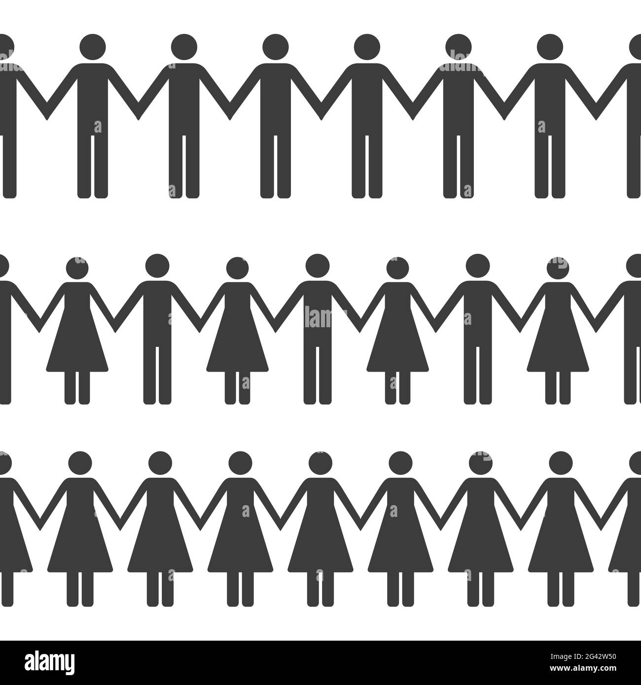 Chain of people seamless pattern. Human figures in a row. Teamwork ...