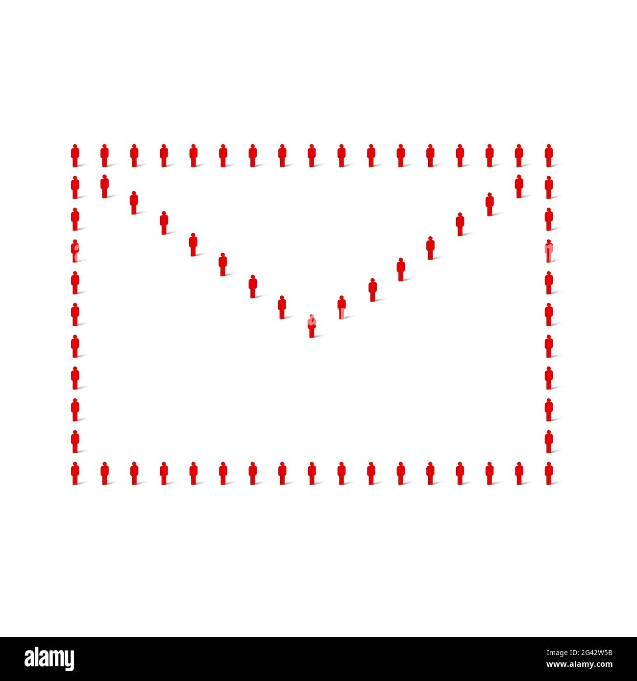 Human crowd in the shape of envelope, mail sign. Large people group ...