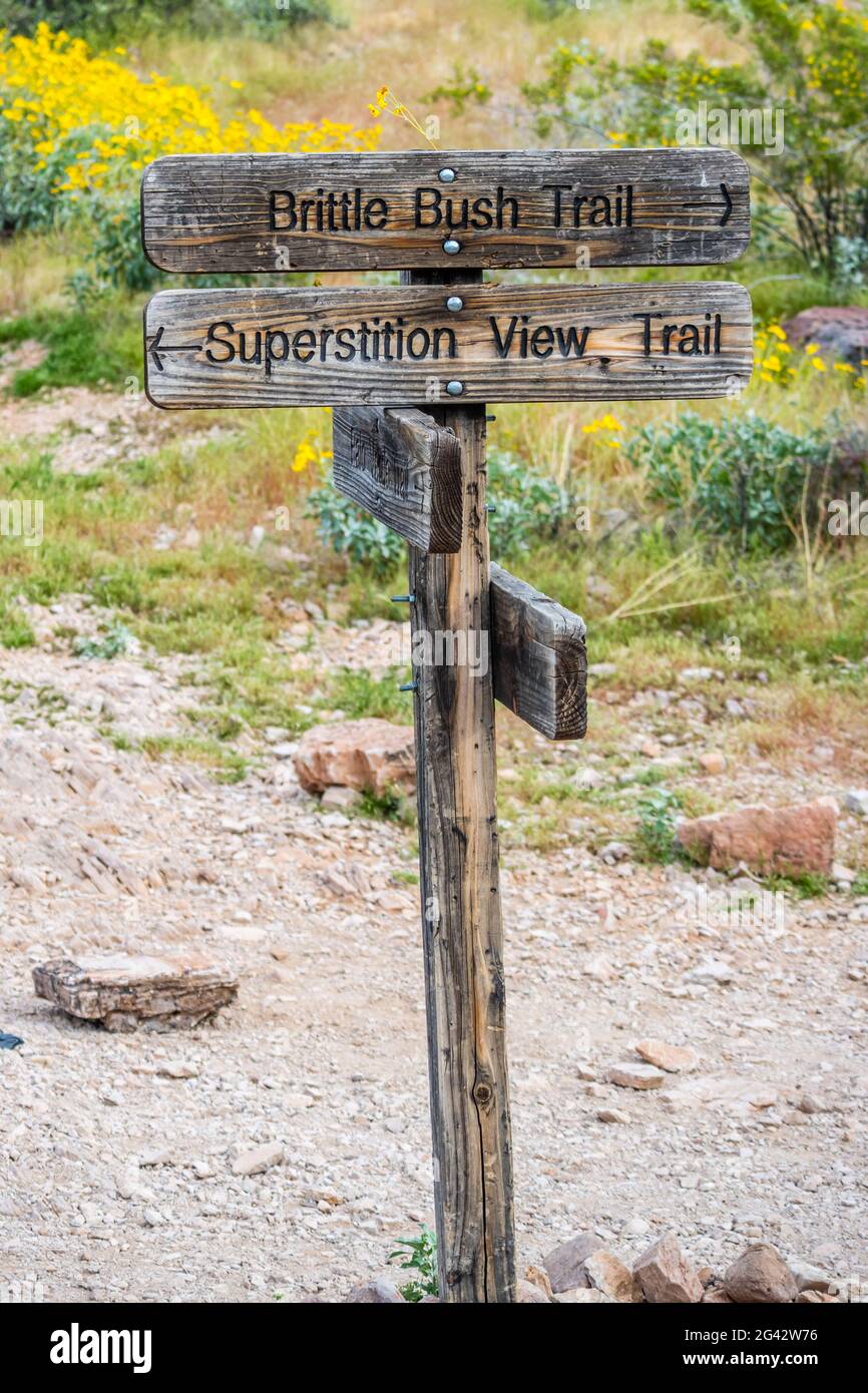 A description board for the trails in Silly Mountain, Arizona Stock ...