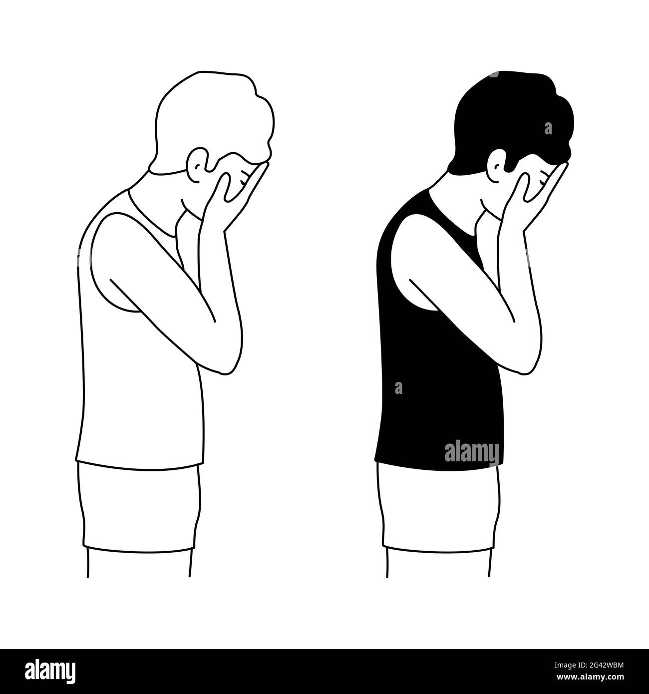 Vector illustration of a guy suffering from depression, isolated on a ...