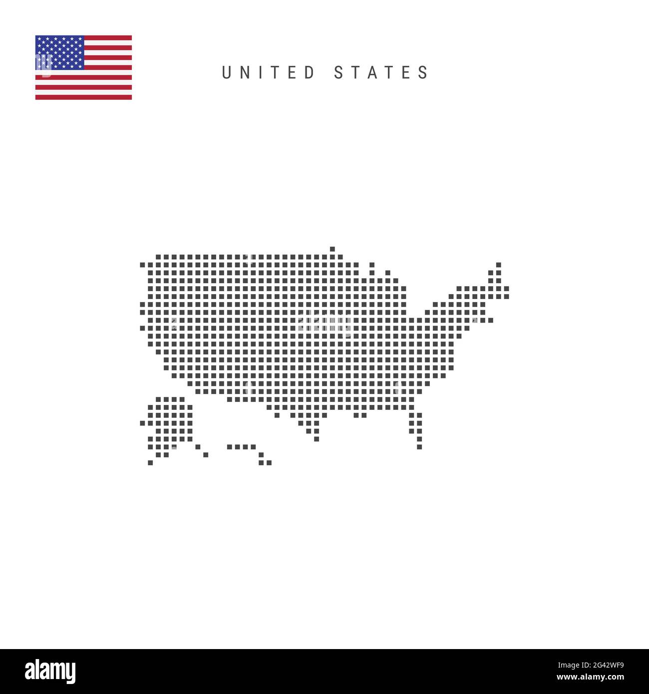 Square dots pattern map of United States. American dotted pixel map ...