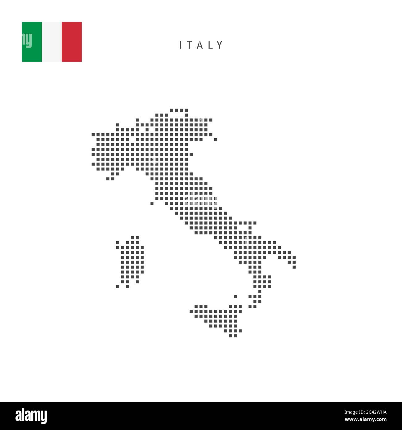 Square dots pattern map of Italy. Italian dotted pixel map with national flag isolated on white ...