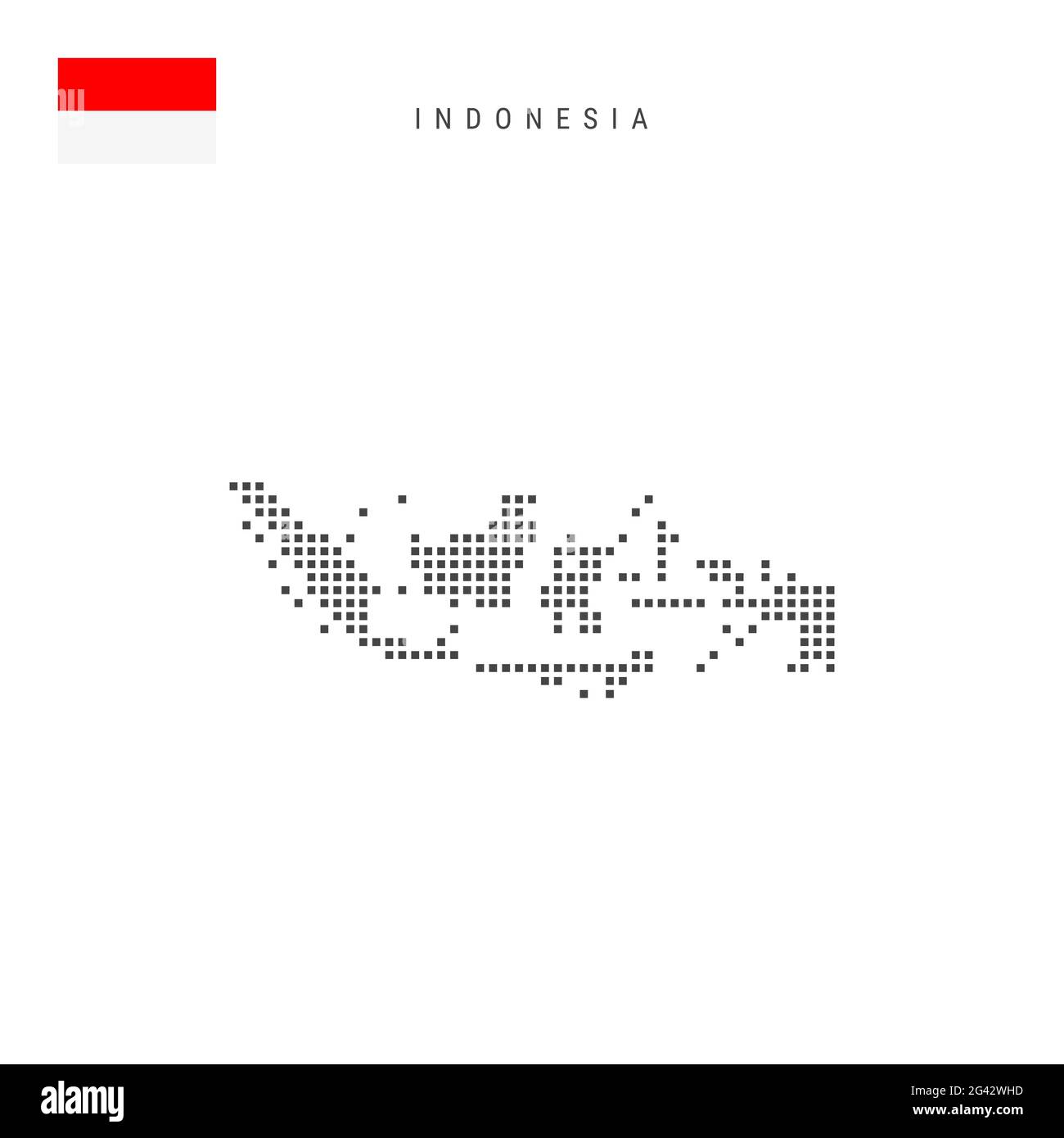 Square dots pattern map of Indonesia. Indonesian dotted pixel map with national flag isolated on ...