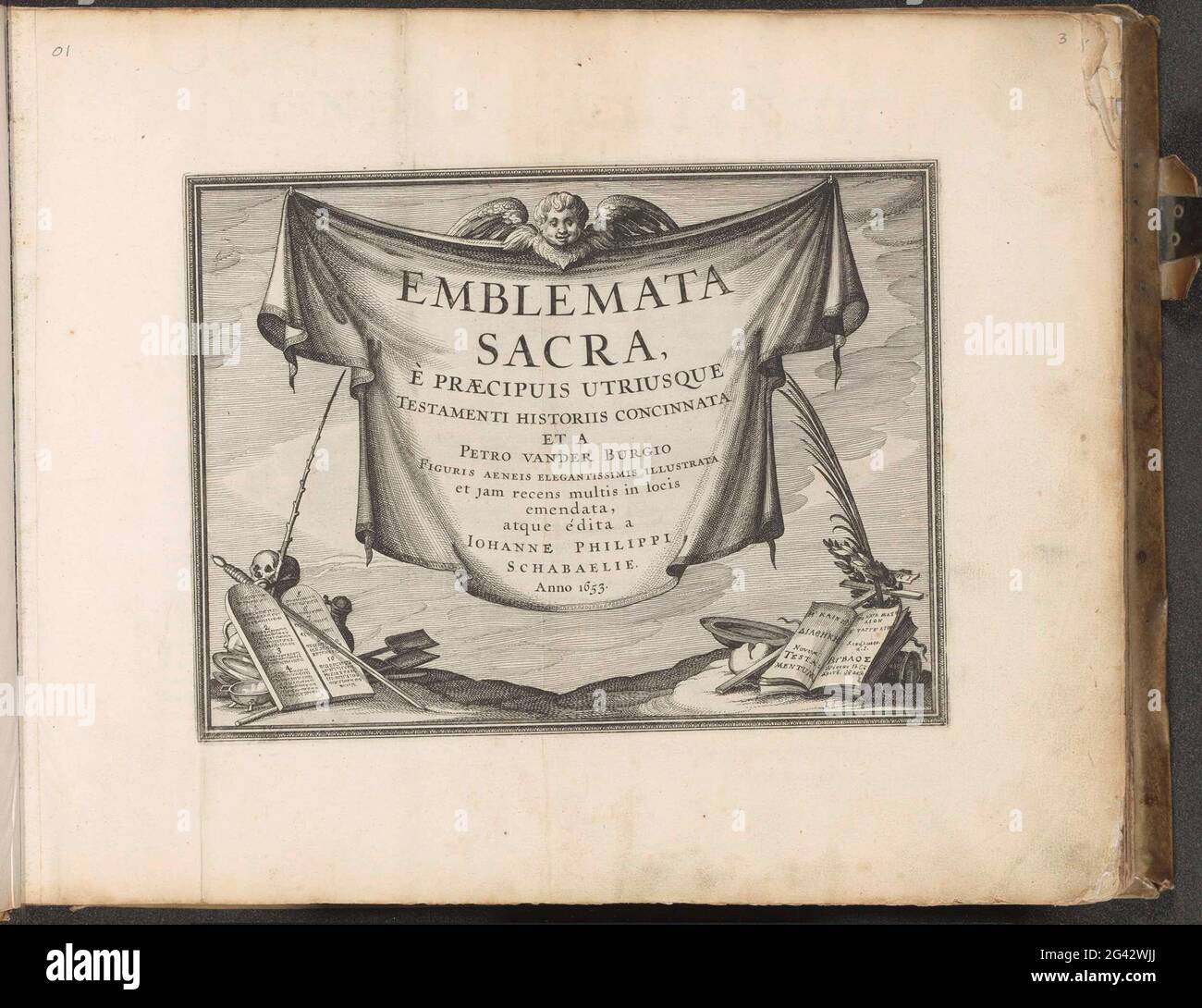 Title print with objects from the old and New Testament; Emblemata ...