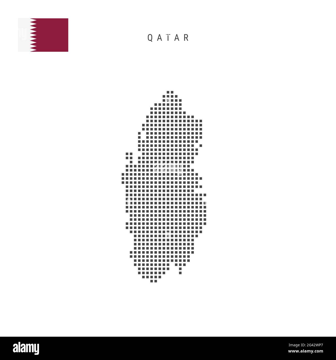 Square dots pattern map of Qatar. Qatari dotted pixel map with national flag isolated on white ...