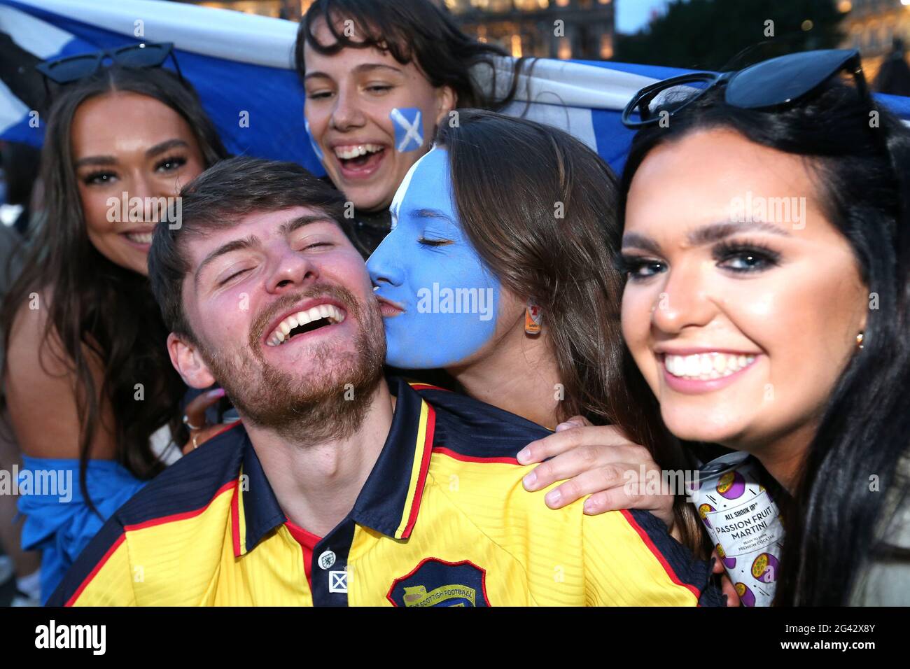 Scotland fans celebrate in Glasgow. Picture date: Friday June 18, 2021 ...