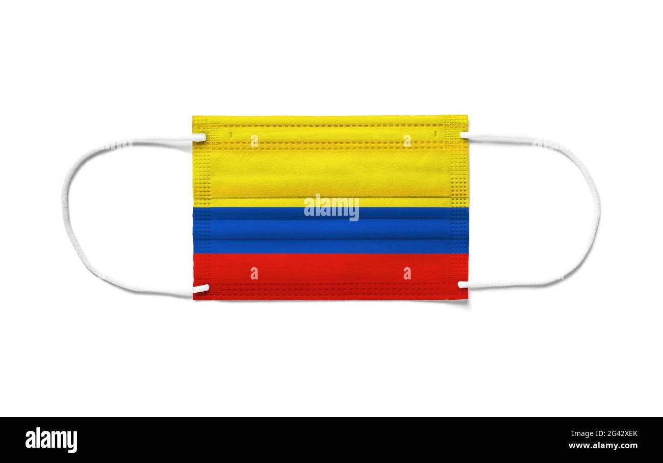 Flag of Colombia on a disposable surgical mask. White background Stock ...