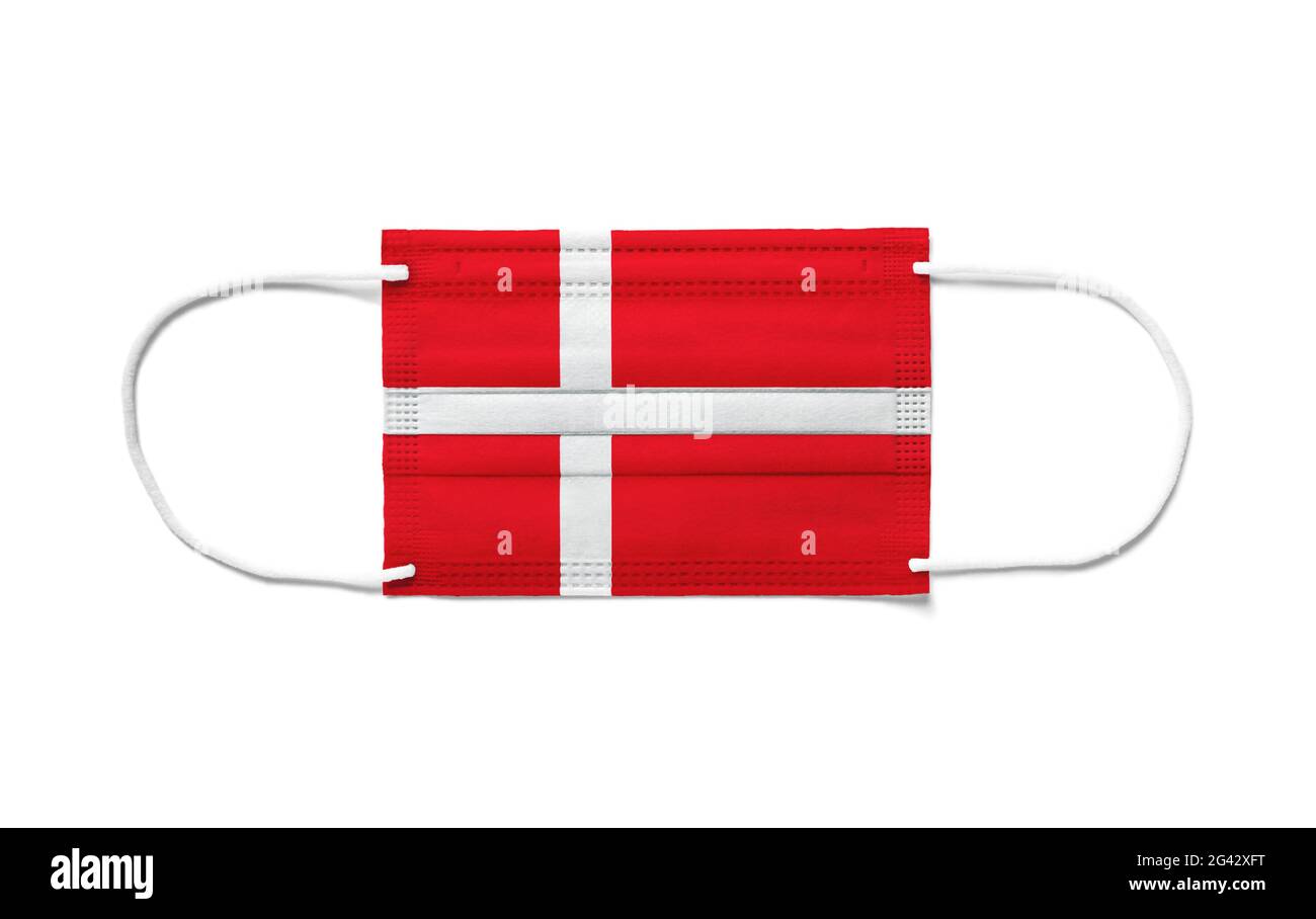 Flag of Denmark on a disposable surgical mask. White background Stock ...