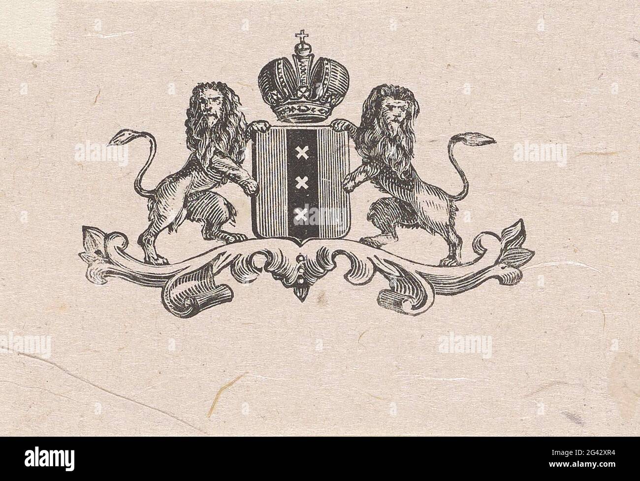 Vignet with the coat of arms of the city of Amsterdam. The coat of arms ...