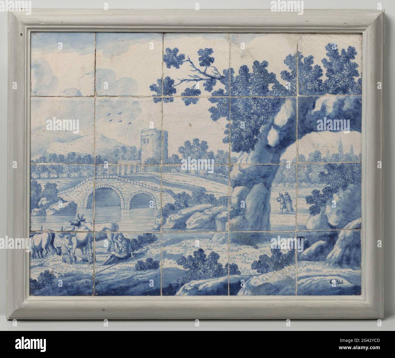 Tile tableau with a landscape. Tile tile of 20 tiles (4 x 5) with a ...