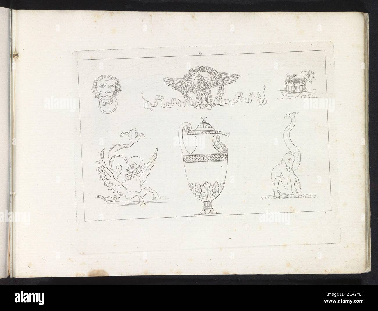 Door knocker, eagle, sea samples and a can; Designs for religious and ...