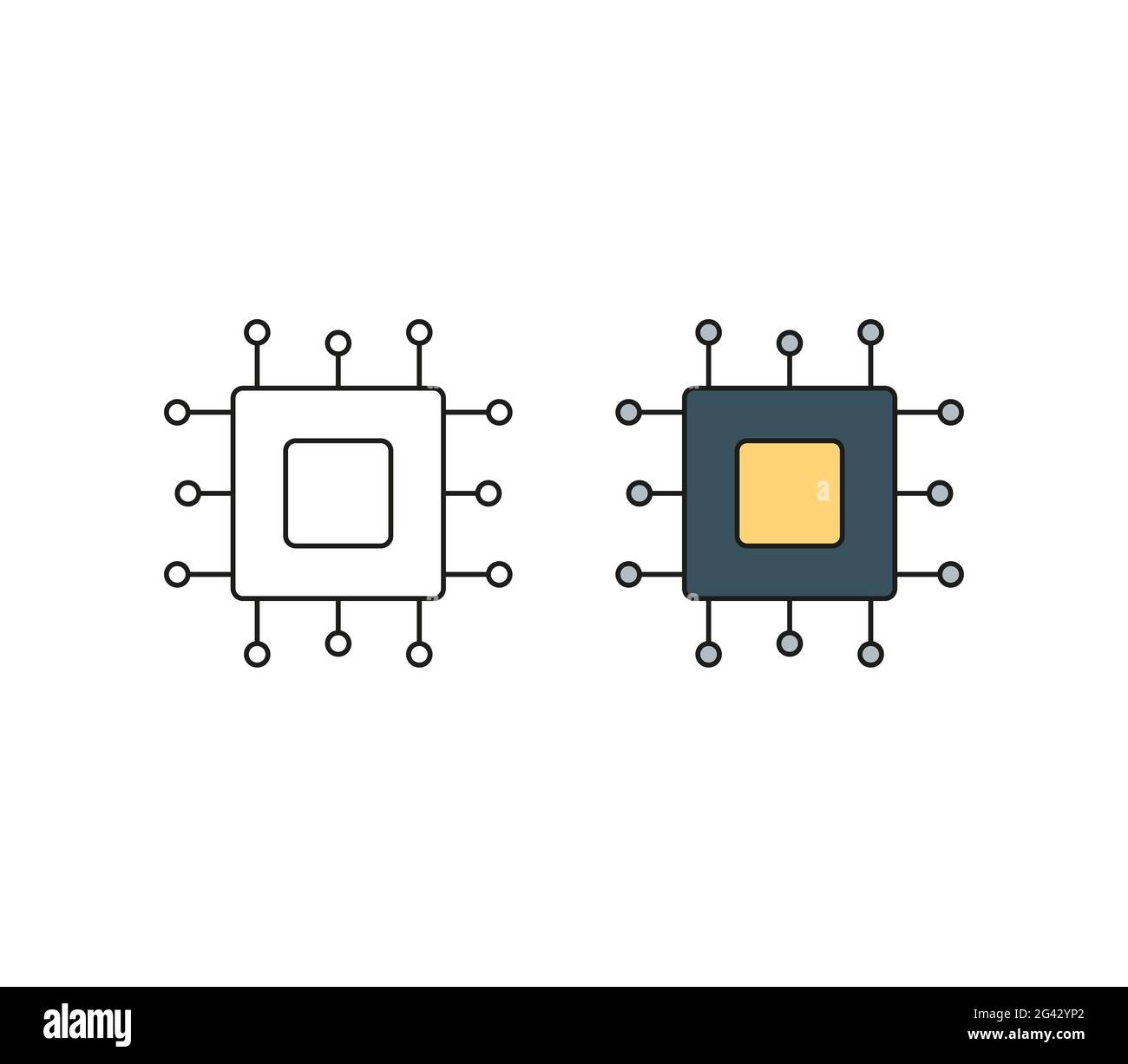 Chip outline and filled outline icon isolated on white background Stock ...