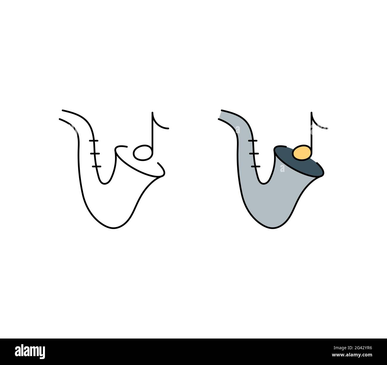 Jazz music outline and filled outline icon isolated on white background ...