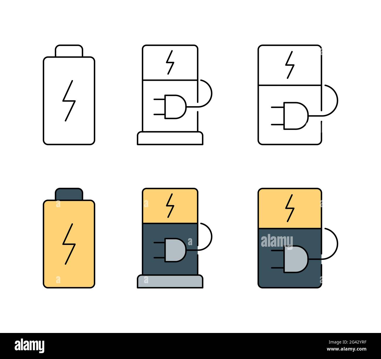 Charging device outline and filled outline icon isolated on white ...