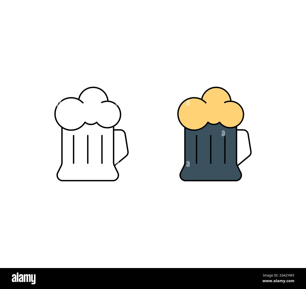 Beer outline and filled outline icon isolated on white background Stock ...
