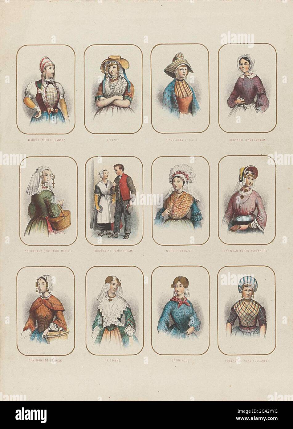 Twelve Dutch costumes, ca. 1850. Twelve representations of Dutch ...