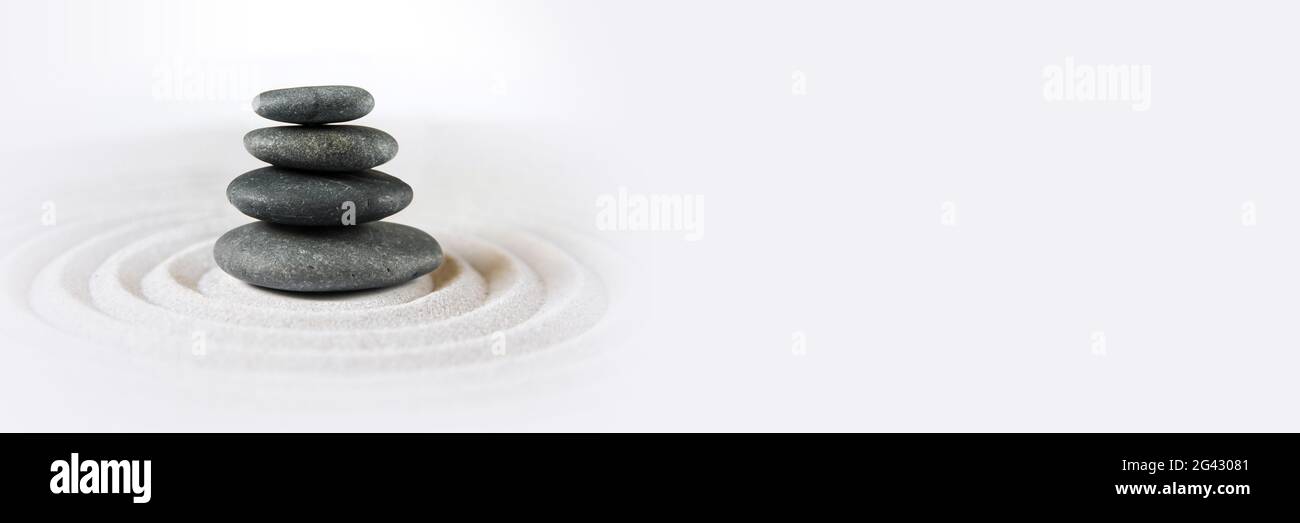 Zen japanese garden and black stones background. Horizontal banner ...
