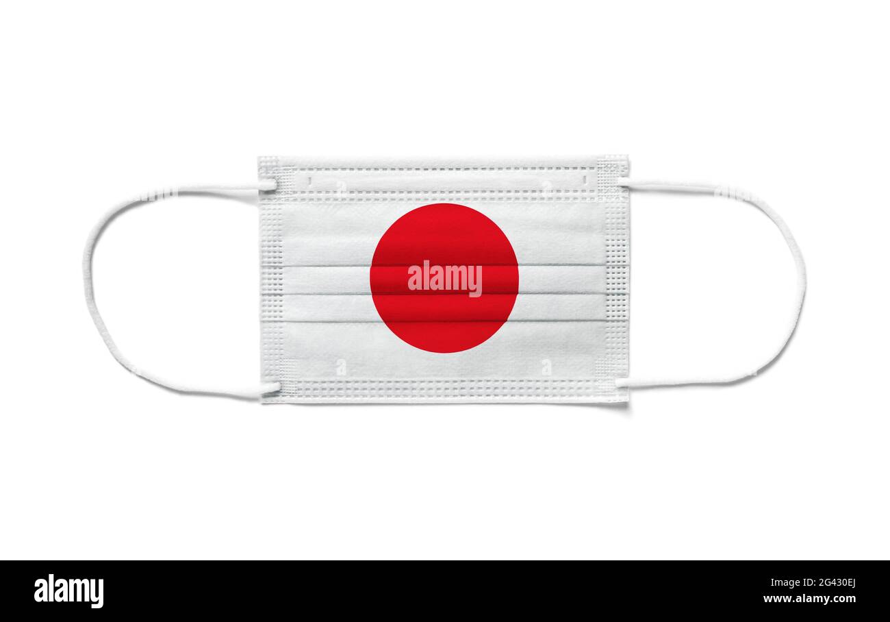 Flag of Japan on a disposable surgical mask. White background Stock ...