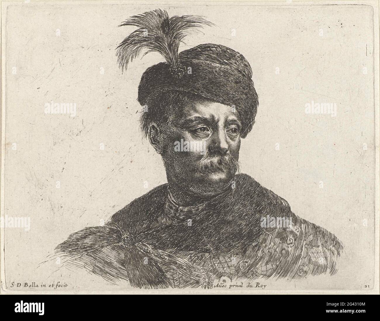 Bust of a Polish man with mustache and hat with plume; The principles ...