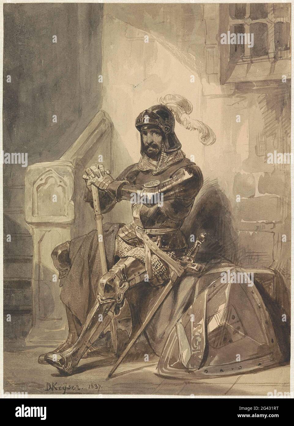 Sitting medieval knight in armor Stock Photo - Alamy