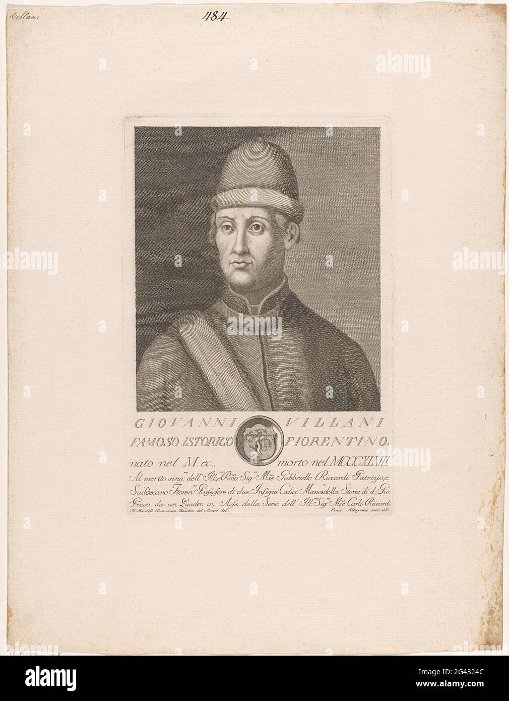 Portrait of Giovanni Villani; Portraits of famous Italians with coat of ...