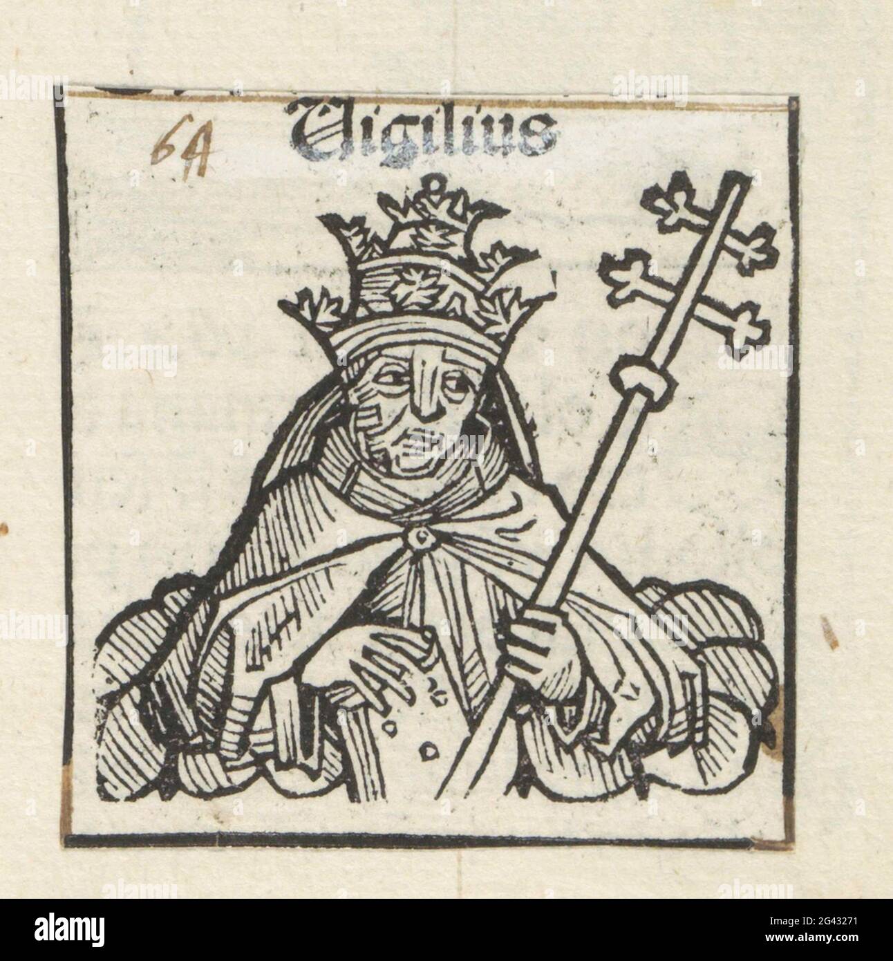 Pope Vigilius; Vigilius; Liber chronicarum. A flower celk with a pope ...