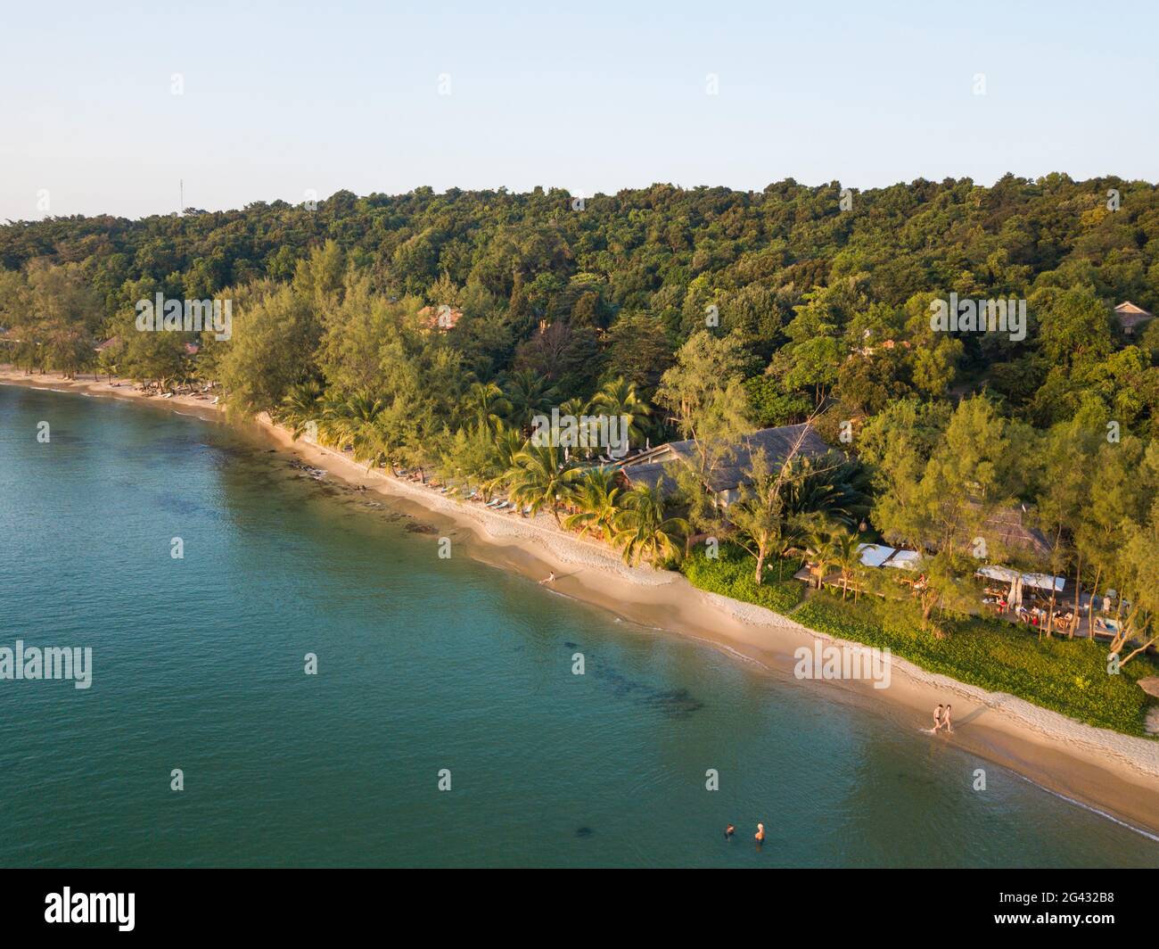 Aerial view of bars and restaurants on Ong Lang Beach, Ong Lang, Phu ...