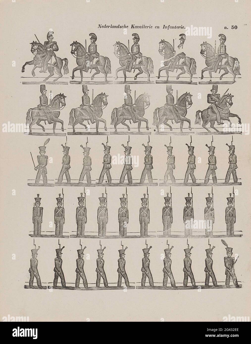 Dutch cavalry and infantry. Leaf with 5 horizontal rows with ...