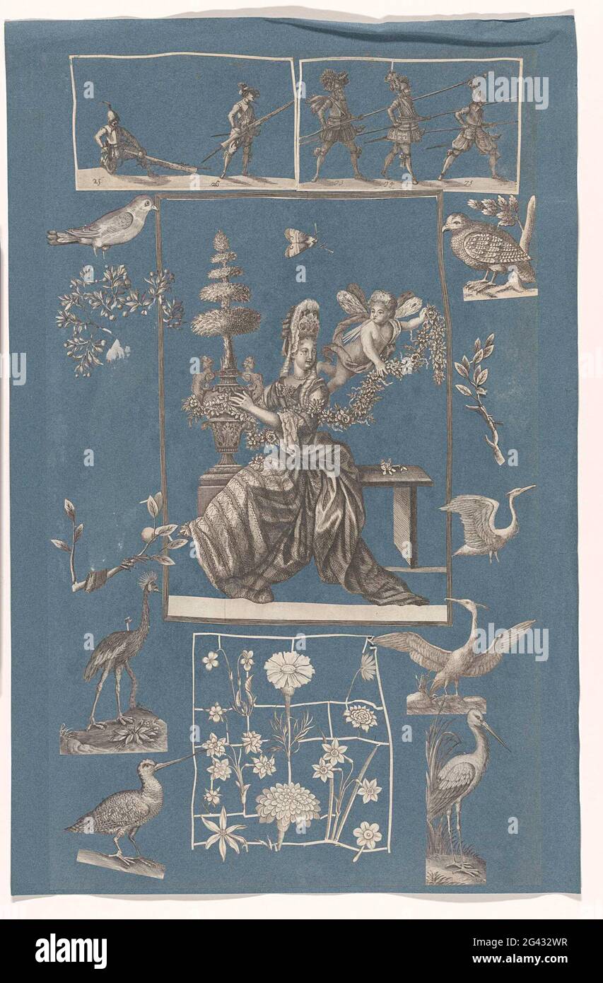 Collage of expressed prints stuck on album leaf of blue paper. One of ...