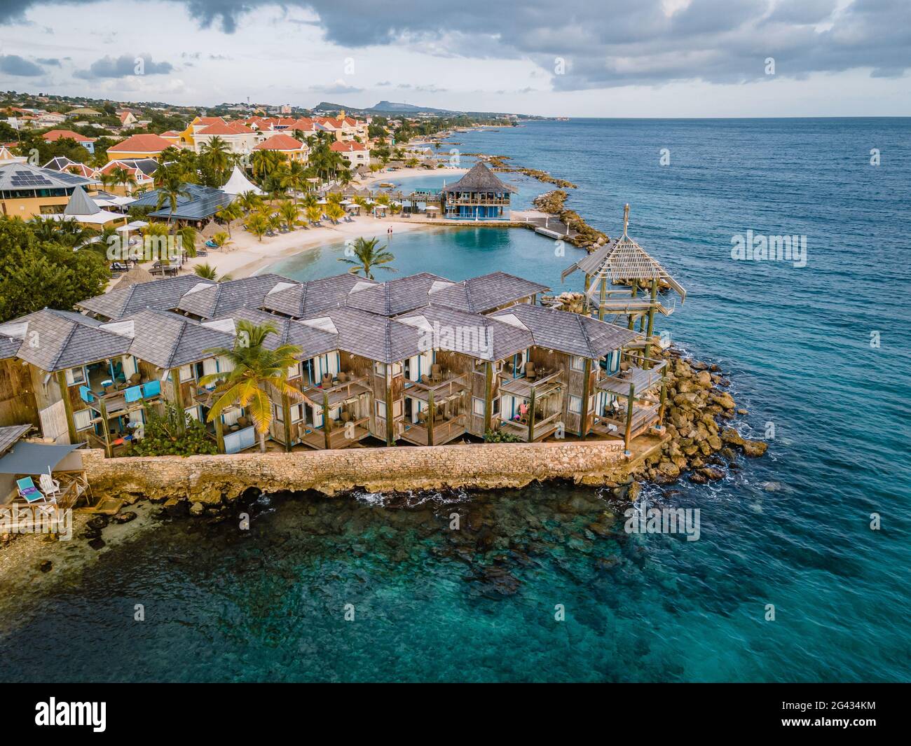 Tropical luxury resort Curacao with pirvate beach and palm trees ...