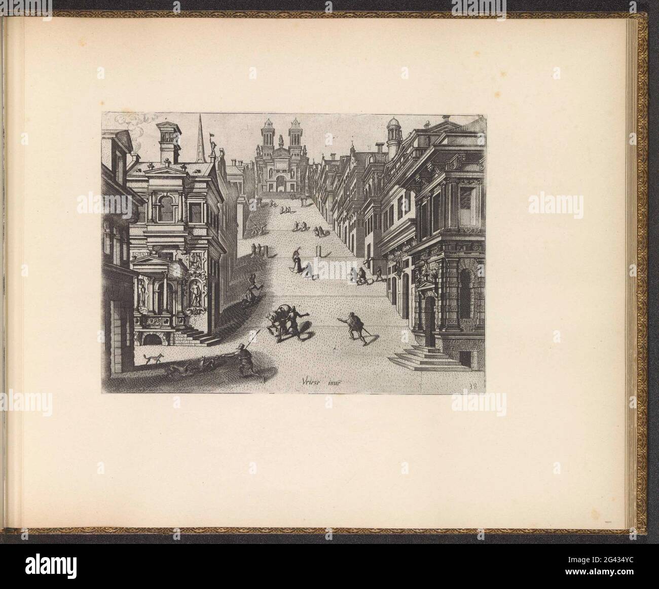 Ascending wide street with gate building; Architecture perspectives ...