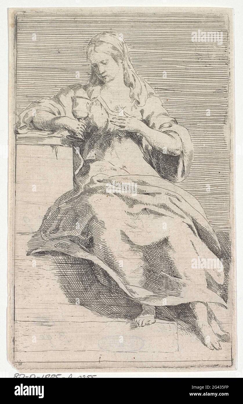 Faith. The personification of faith by hand on the heart looking at a ...