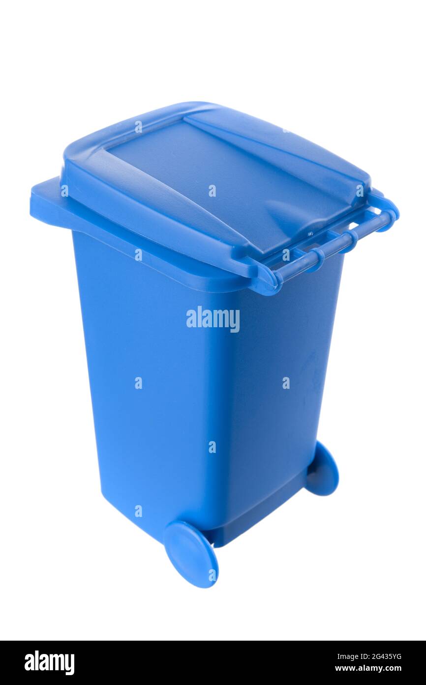 Plastic blue trash can isolated on white background Stock Photo - Alamy