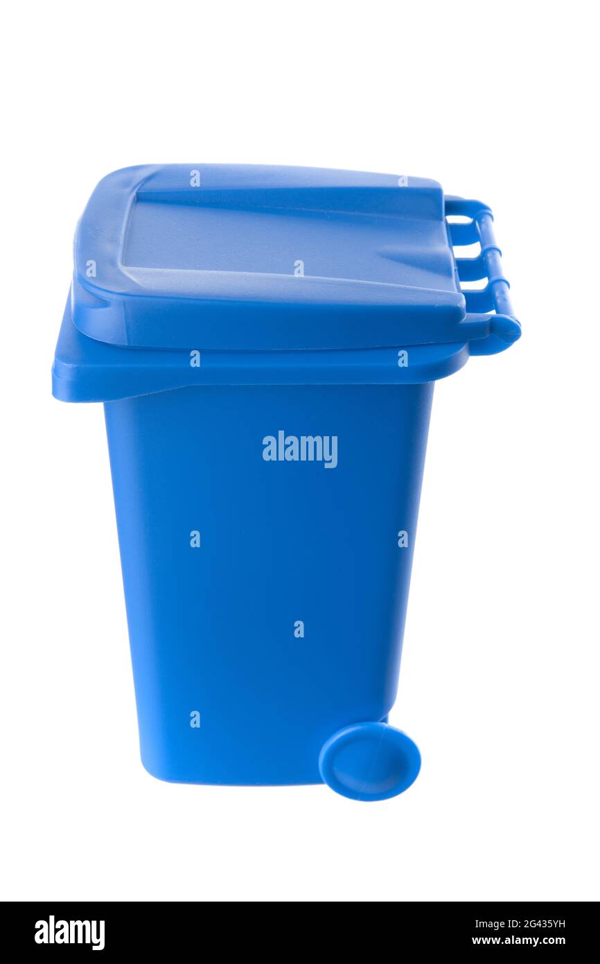 Plastic blue trash can isolated on white background Stock Photo - Alamy