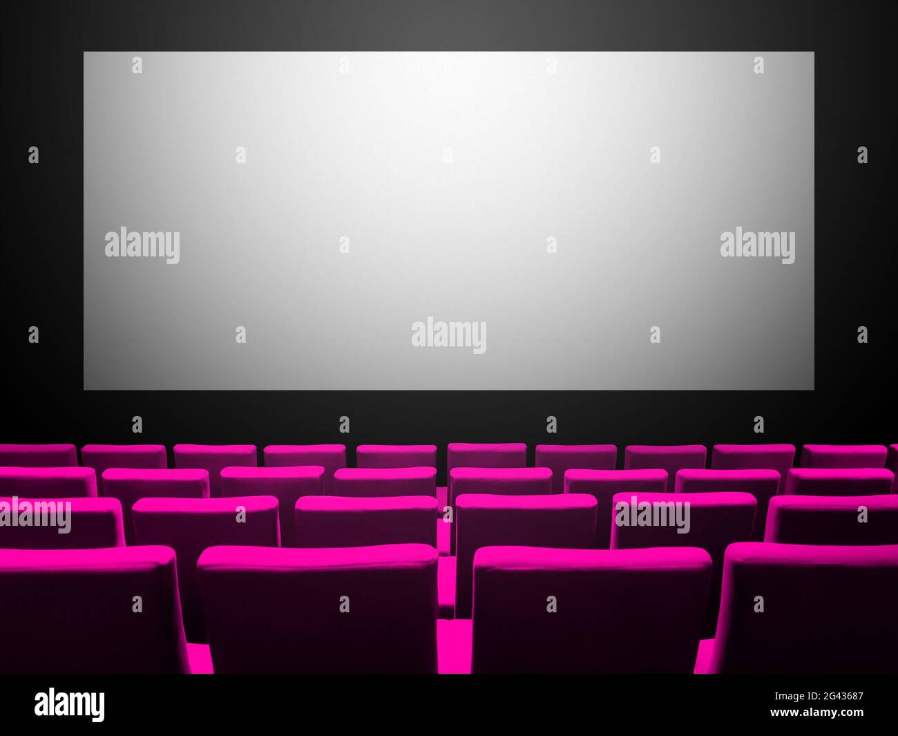 Cinema movie theatre with pink seats and a blank white screen Stock ...
