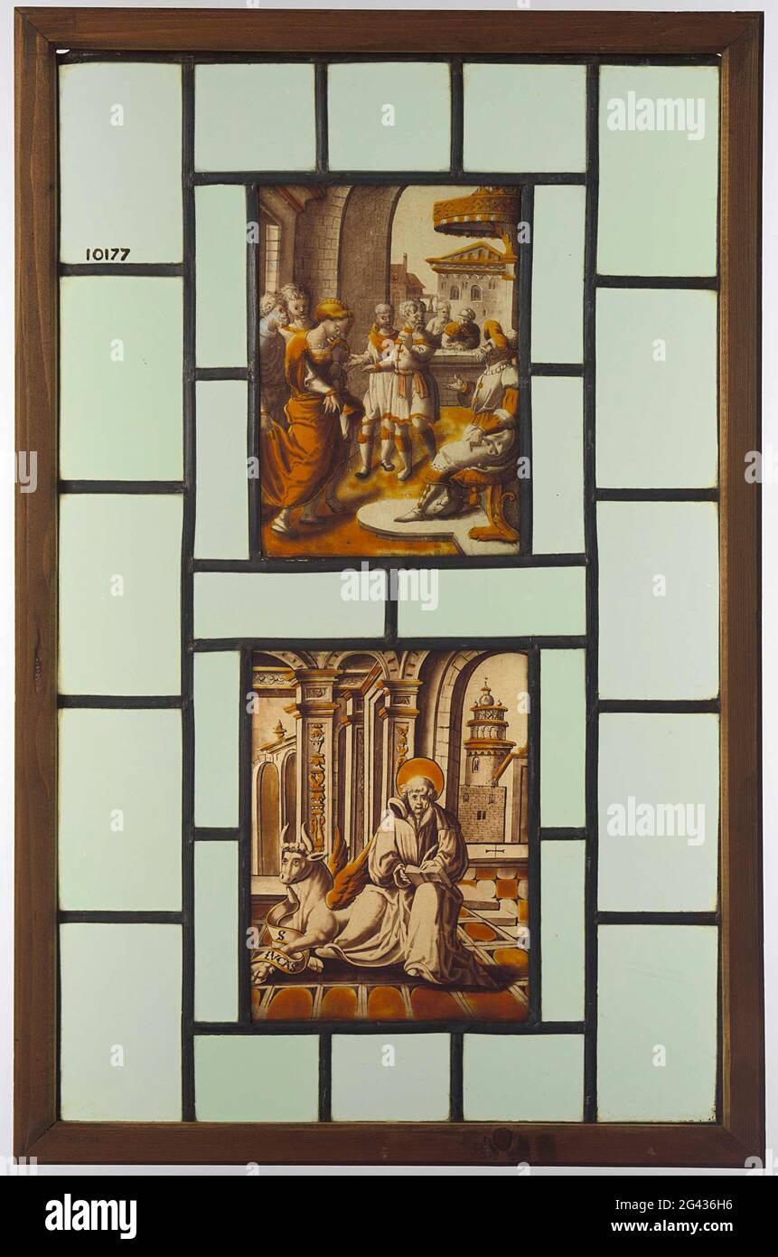 Window with two windows: above the chaste Susanna and below the Saint ...